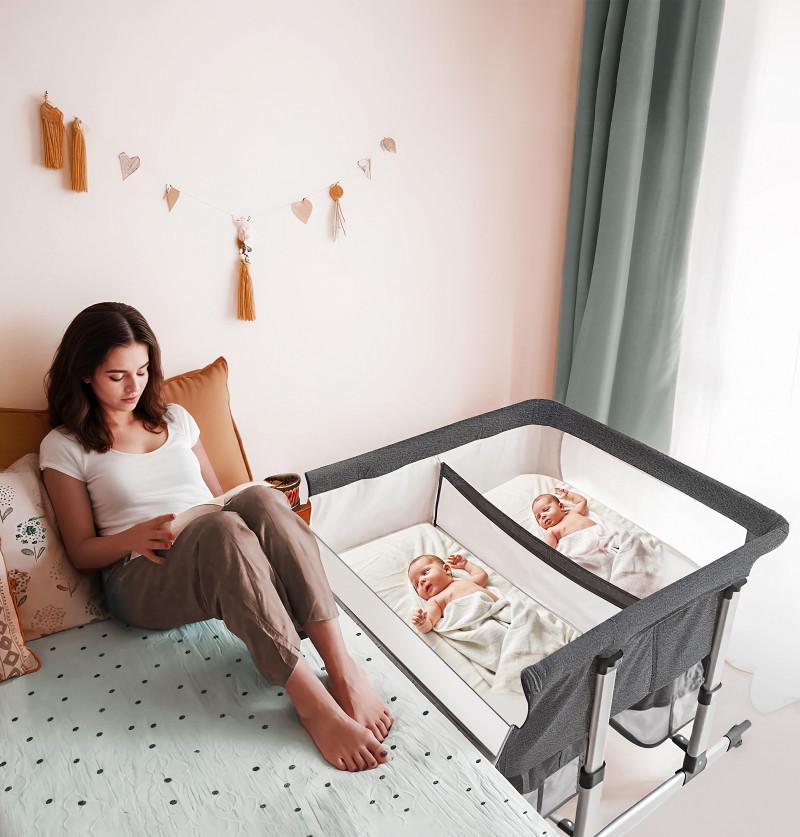 Twin Baby Bedside Crib & Cot Foldable and Portable - Compact and Travel ...