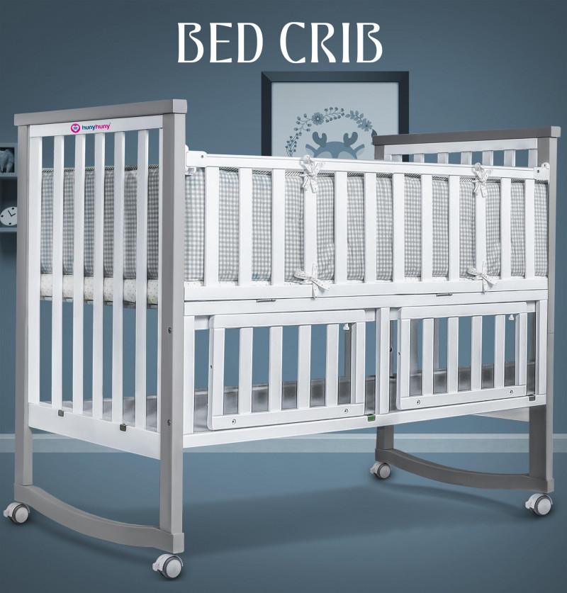 Pinewood Multifunctional Baby Bed Crib Rocking Cot with Mosquito Net Adjustable Stand