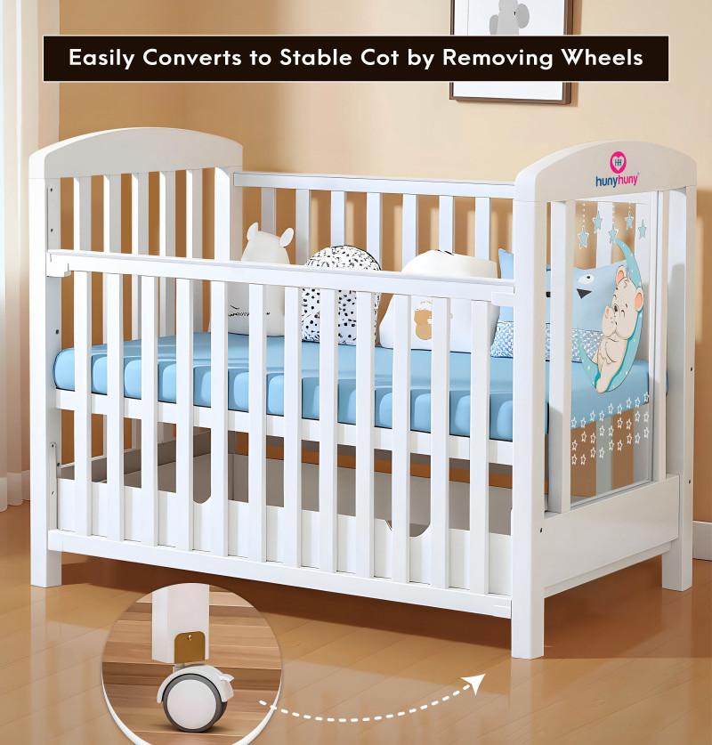 HunyHuny DreamGlow Baby Cot Crib with Night Light, Storage & Parents ...