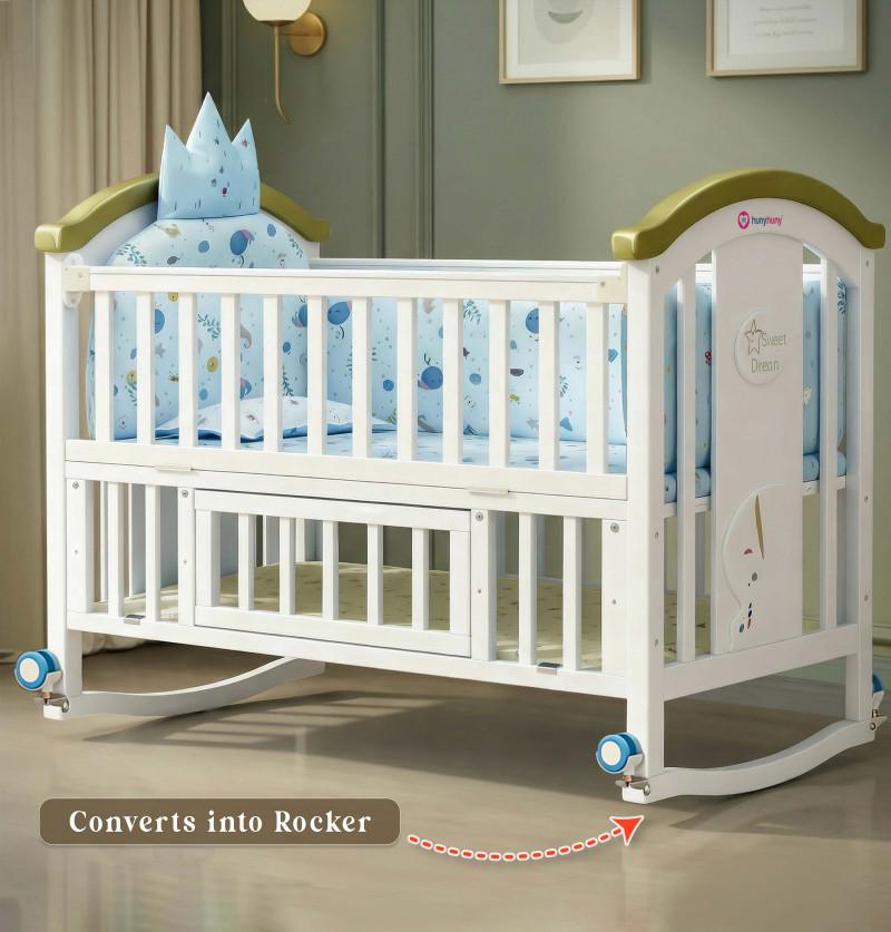 Baby Crib Bed Pinewood 12 in 1 Rocking Cot | Baby Cot Cum Junior Bed