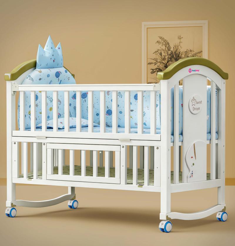 Baby Crib Bed Pinewood 12 in 1 Rocking Cot | Baby Cot Cum Junior Bed