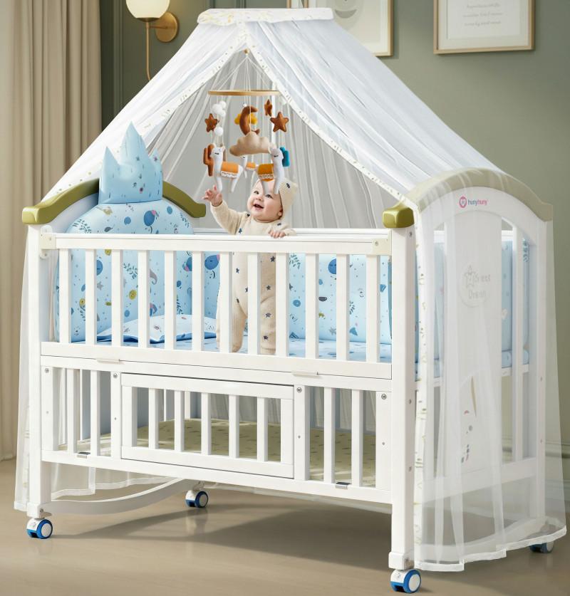 Baby Crib Bed Pinewood 12 in 1 Rocking Cot | Baby Cot Cum Junior Bed