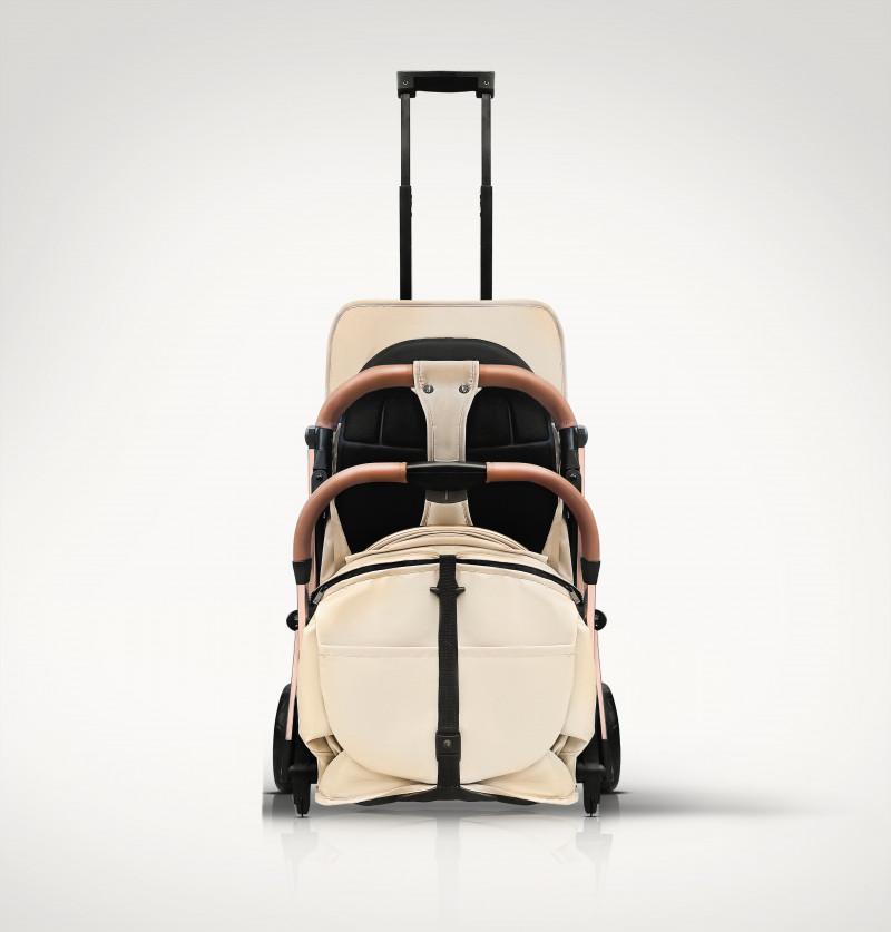 HunyHuny Z Fold Premium Travel Stroller - Beige (Small Fold Stroller)